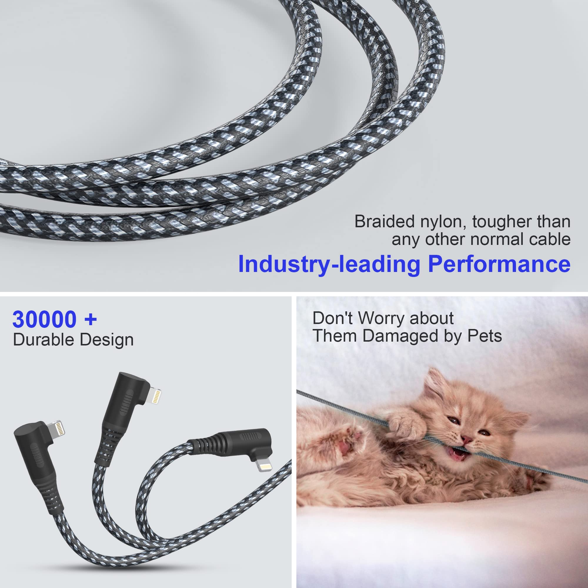 10FT iPhone Charger 90 Degree, [Apple MFi Certified] USB-A to Lightning Cable Right Angle, Nylon Braided iPhone Fast Charging Cord for iPhone 14 13 12 11 Pro Max XR XS X 8 7