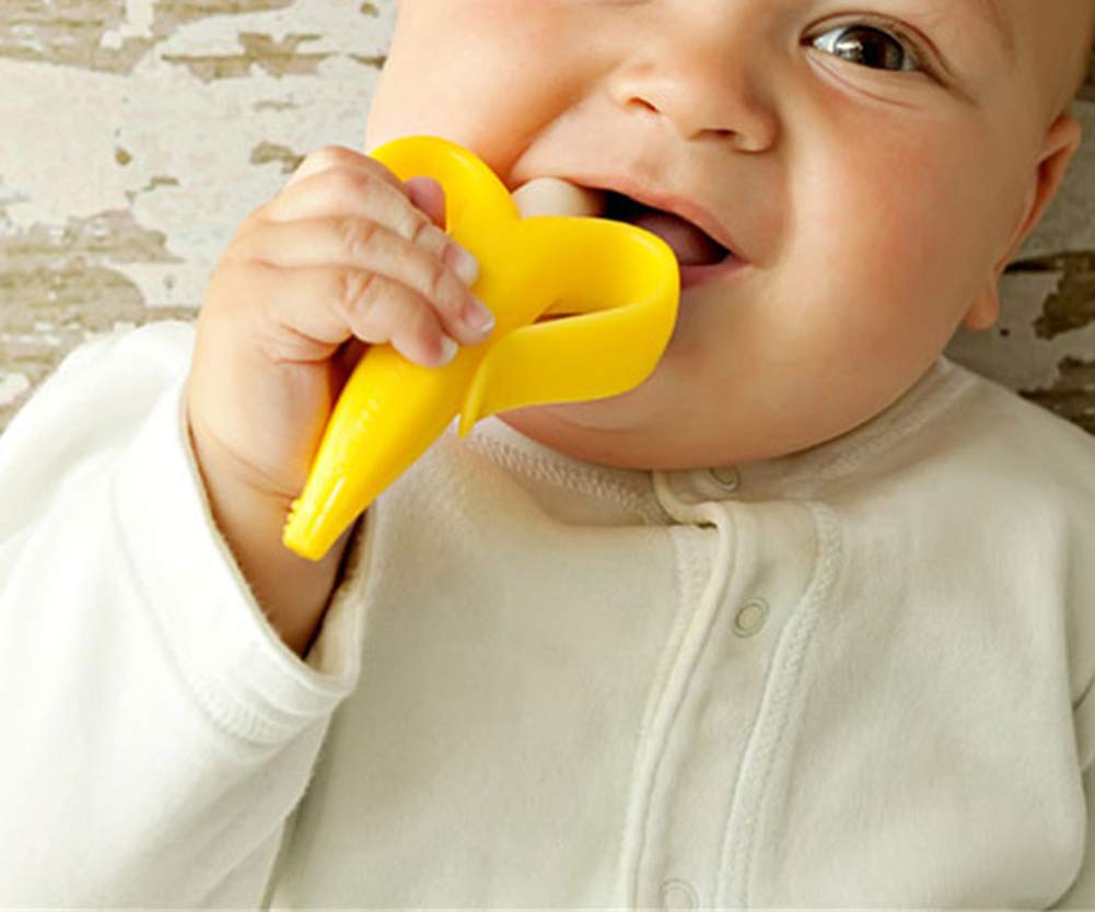 AKOAK 1 Pack Silicone Baby Toothbrush, Stereo Banana Styling Baby Training Toothbrush