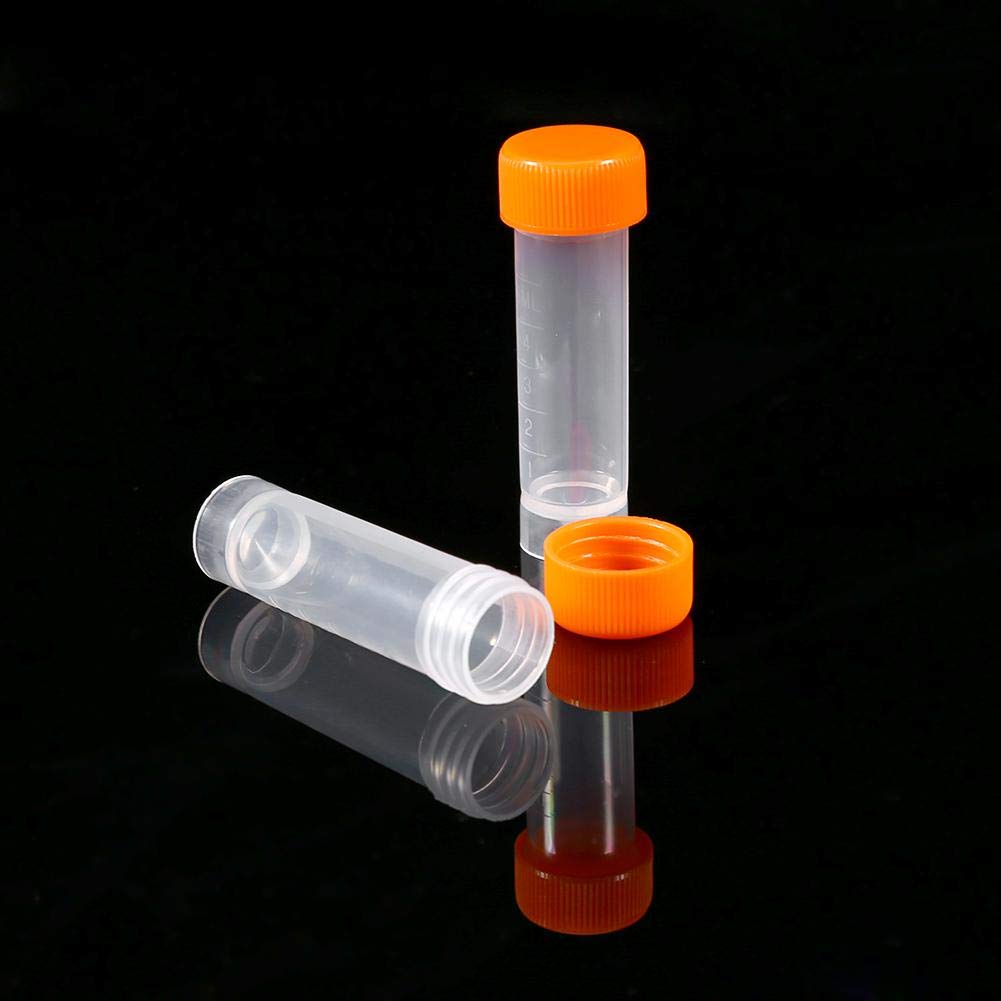 10pcs Plastic Frozen Test Tubes 5ML Standable with Lid Graduated Marks and Screw Cover with Silicone Gasket Vial Screw Seal Cover Pack Container for Laboratory Dia 15mm/0.59inches