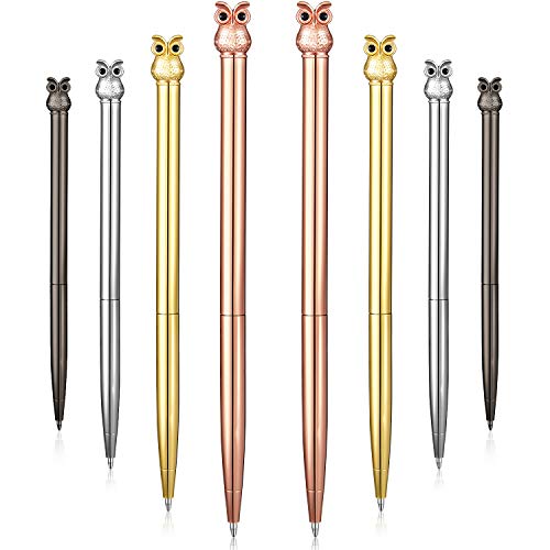 8 Pieces Owl Metal Ballpoint Pens, School Stationery Office Supplies, Cute Easter Supplies, Black Ink (4 Colors)