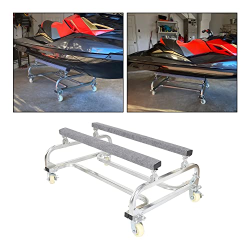 HECASA Personal Watercraft Jet Ski Dolly Stand Boat Storage Trailer Vehicle Cart for Sea-Doo Yamaha Kawasaki Adjustable Carpeted Bunks W/ Four Casters & Two Brakes 1000lbs Capacity