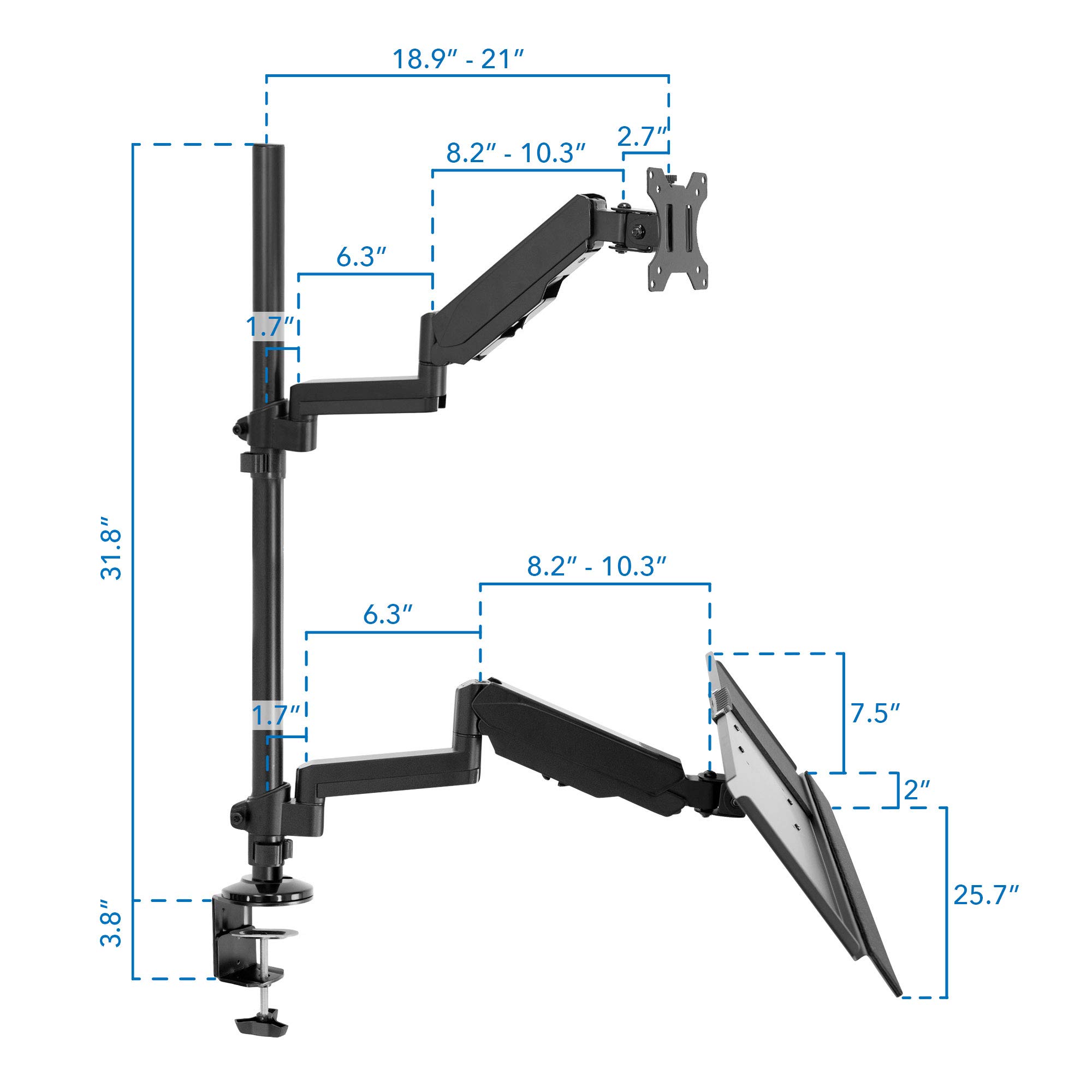 MOUNT-IT! Sit Stand Monitor Desk Mount [Fits 32" Screens] Height Adjustable, Full-Motion Articulating Arm with Keyboard Tray and Cable Management (Black)