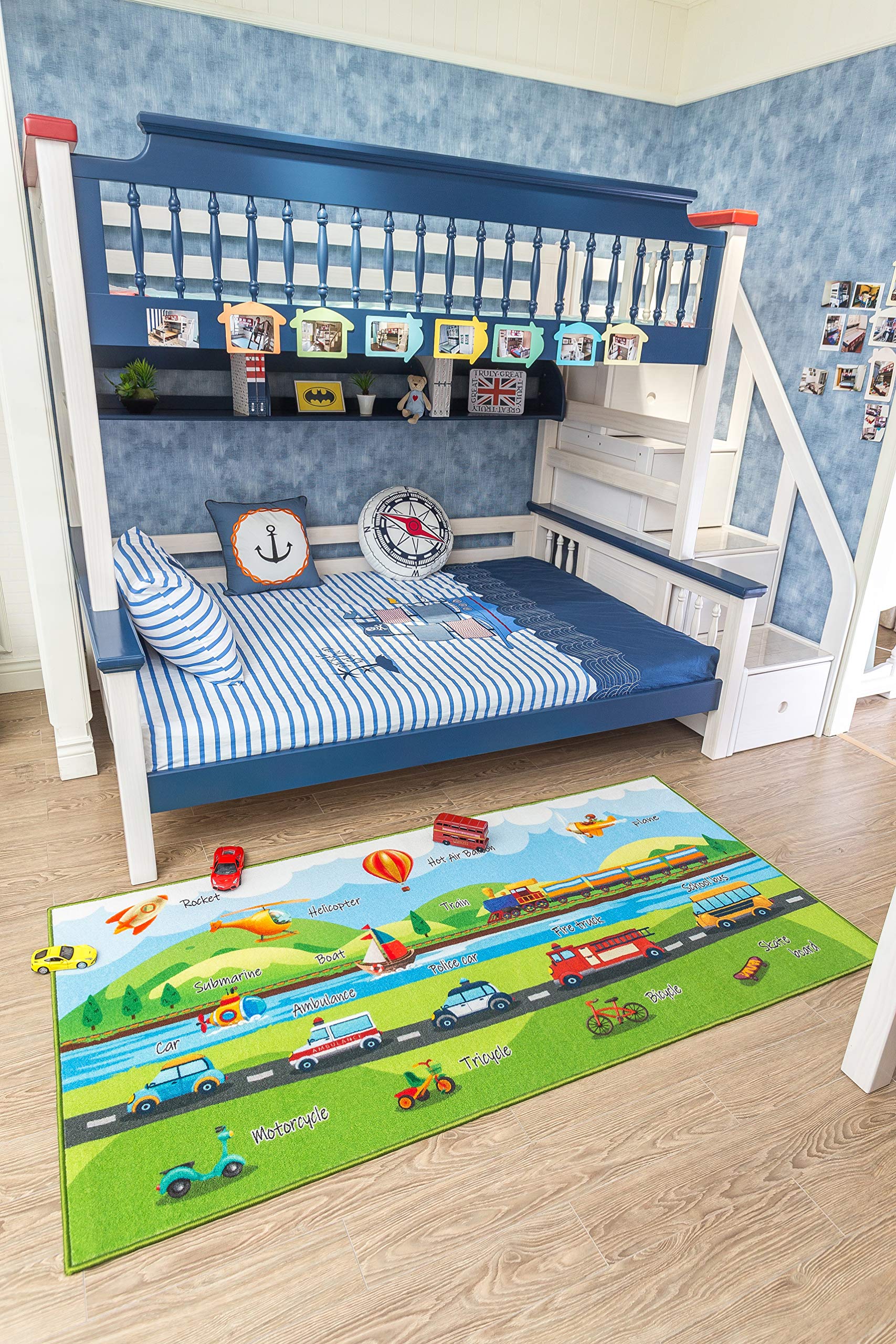 Furnish my Place 764 Transportation Rug | HD Modes of Transportation Children Educational | Classroom | Nursery Room Area Rug | Multicolor (3'3"x6'6")