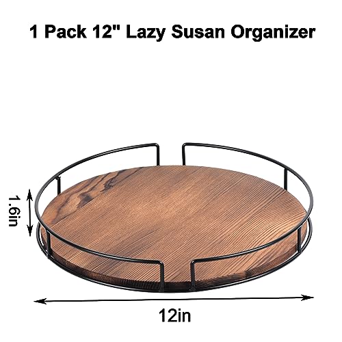 12" Lazy Susan Organizer - Non-Skid Wood Turntable Organizer for Cabinet, Pantry, Kitchen Countertop, Refrigerator, Spice Rack, Carbonized Black