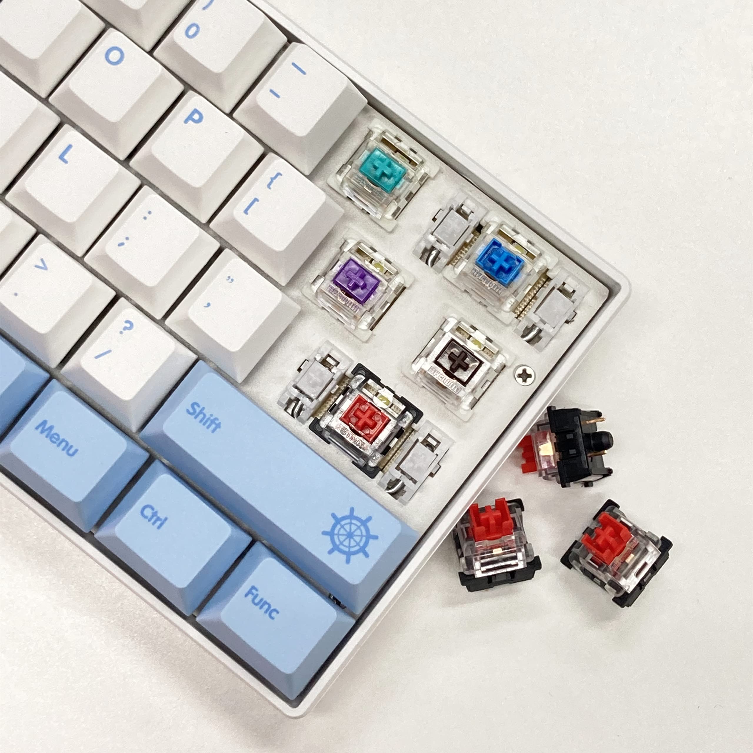 FKZ CXTECH X61 Sea Blue Theme Mechanical Keyboard,Outemu Hot Swap Switch Cherry Profile PBT Custom Keycaps,Mini 61 Keys Type-C Wired Keyboard,White Backlit 60% Gaming Keyboard (Red Switch)