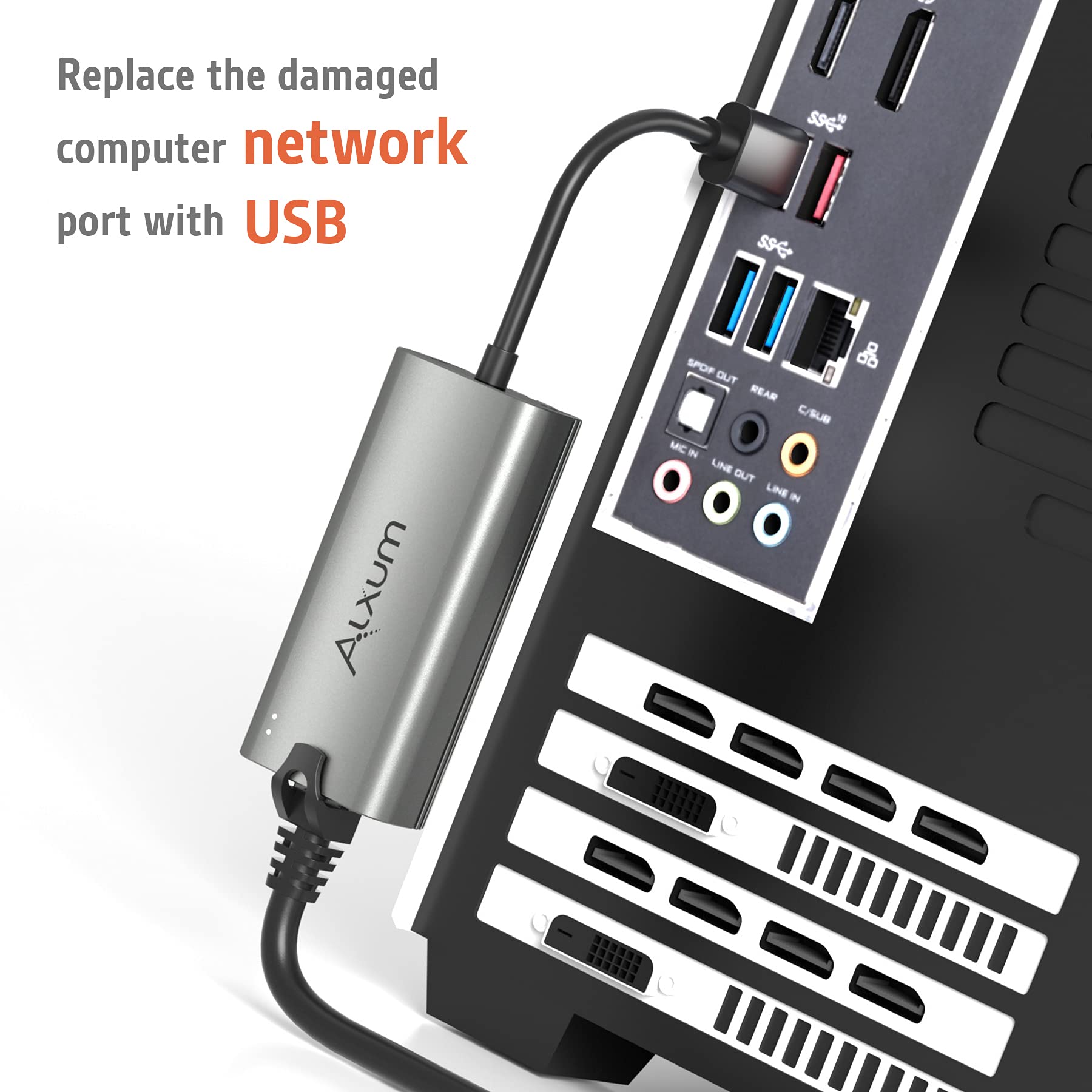Alxum 2.5 Gigabit Ethernet Adapter, 2.5 Gigabit Network Adapter with RTL8156B up to 2.5G 2500Mpbs, Backward Compatible on 1Gbps/100Mbps, Aluminum Case