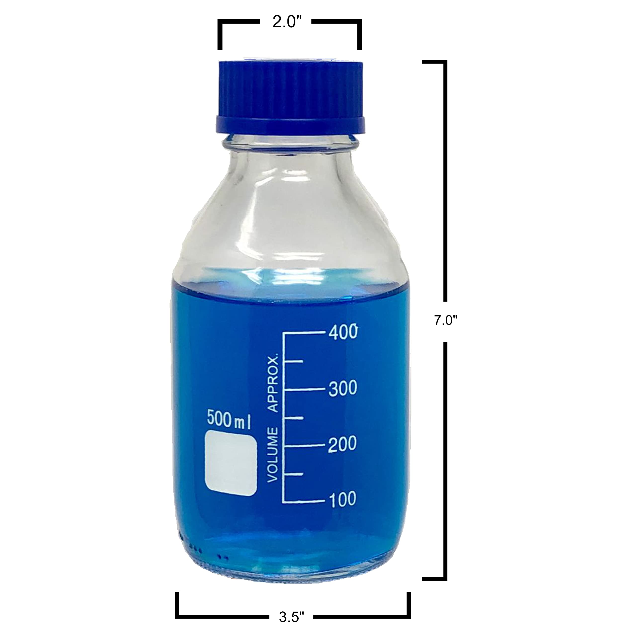 500ml Glass Round Media Storage Bottles with GL45 Screw Cap, Borosilicate Glass, Heavy Duty, Karter Scirentific (Pack of 2)