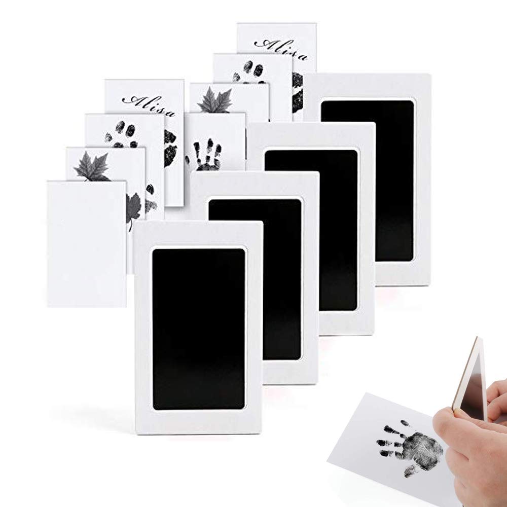 Baby Inkless Handprint Footprint Ink Pads Small Pet Paw Print Ink Kits, Non-Toxic for Family Keepsake and Baby Gift(4 Ink Pads and 8 Imprint Cards)
