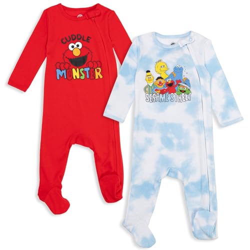 Sesame Street Baby Boys 2 Pack Zip-Up Long Sleeve Sleep N' Play Coverall 18 Months Red/Blue