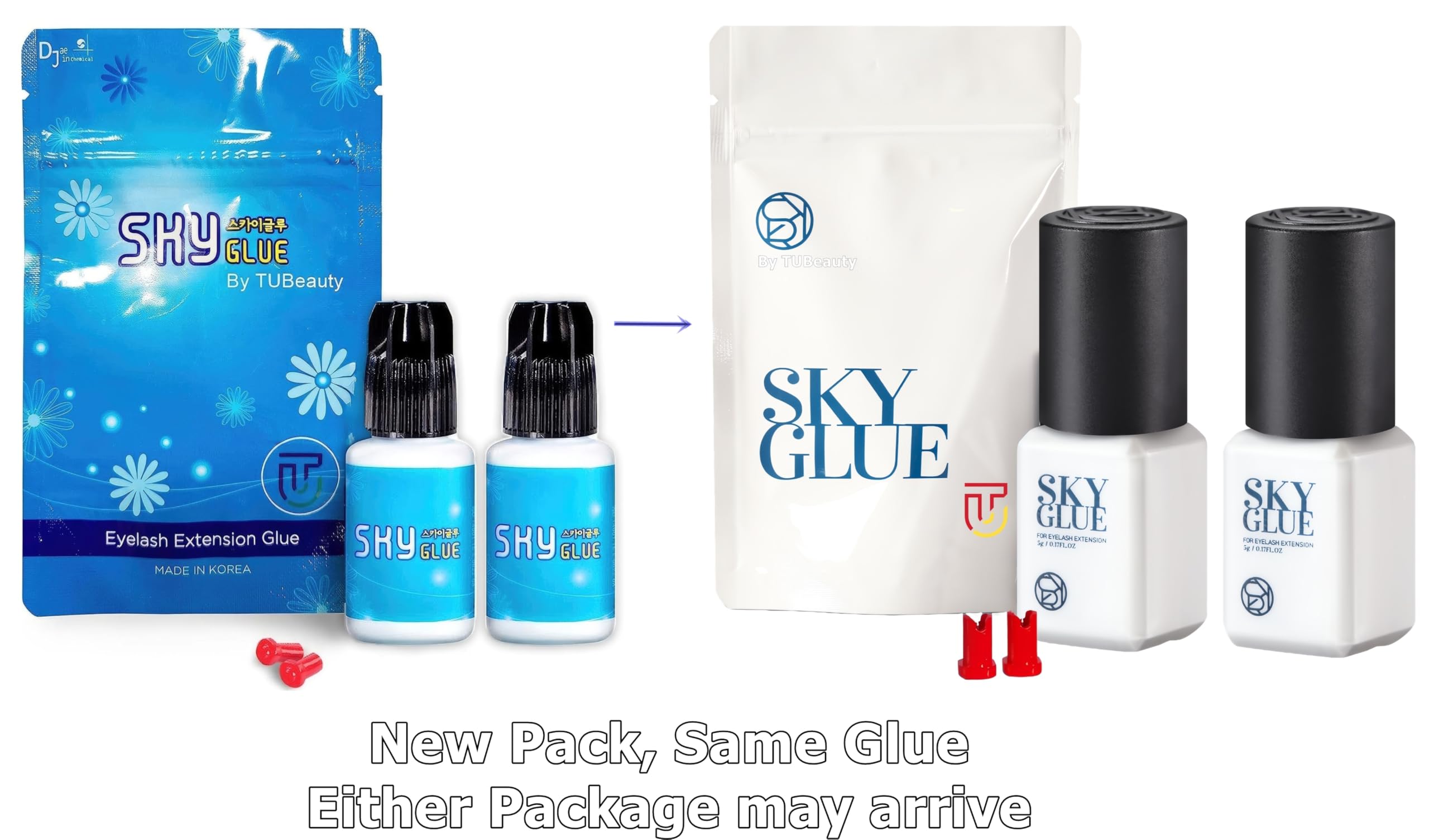 2 Bottles Sky Glue D for Eyelash Extension 5ml - Professional Powerful Strong Black Eyelash Individual Extension Adhesive / 1-2s Fast Drying / 5-6 Weeks Lasting time TUBeauty