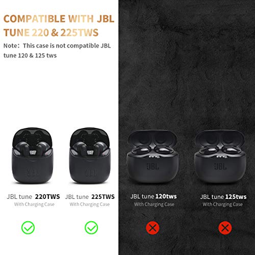Case for JBL Tune 225/220TWS, WQNIDE Silicone Case Cover Skin, [with Carabiner] Scratch Proof&Shockproof for JBL Tune 225TWS True Wireless Earbud Headphones (Black)