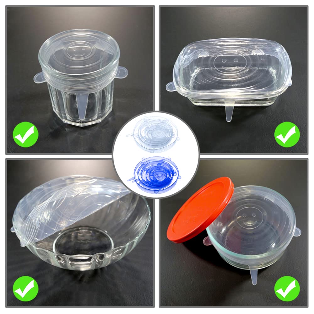 12 pcs Silicone Stretch lids set, 6 Sizes, Reusable Food Storage Covers ,Silicone Bowl Covers,Flexible to Fit All Shape of Containers, Food Cover to Keep Food Fresh (blue,white)