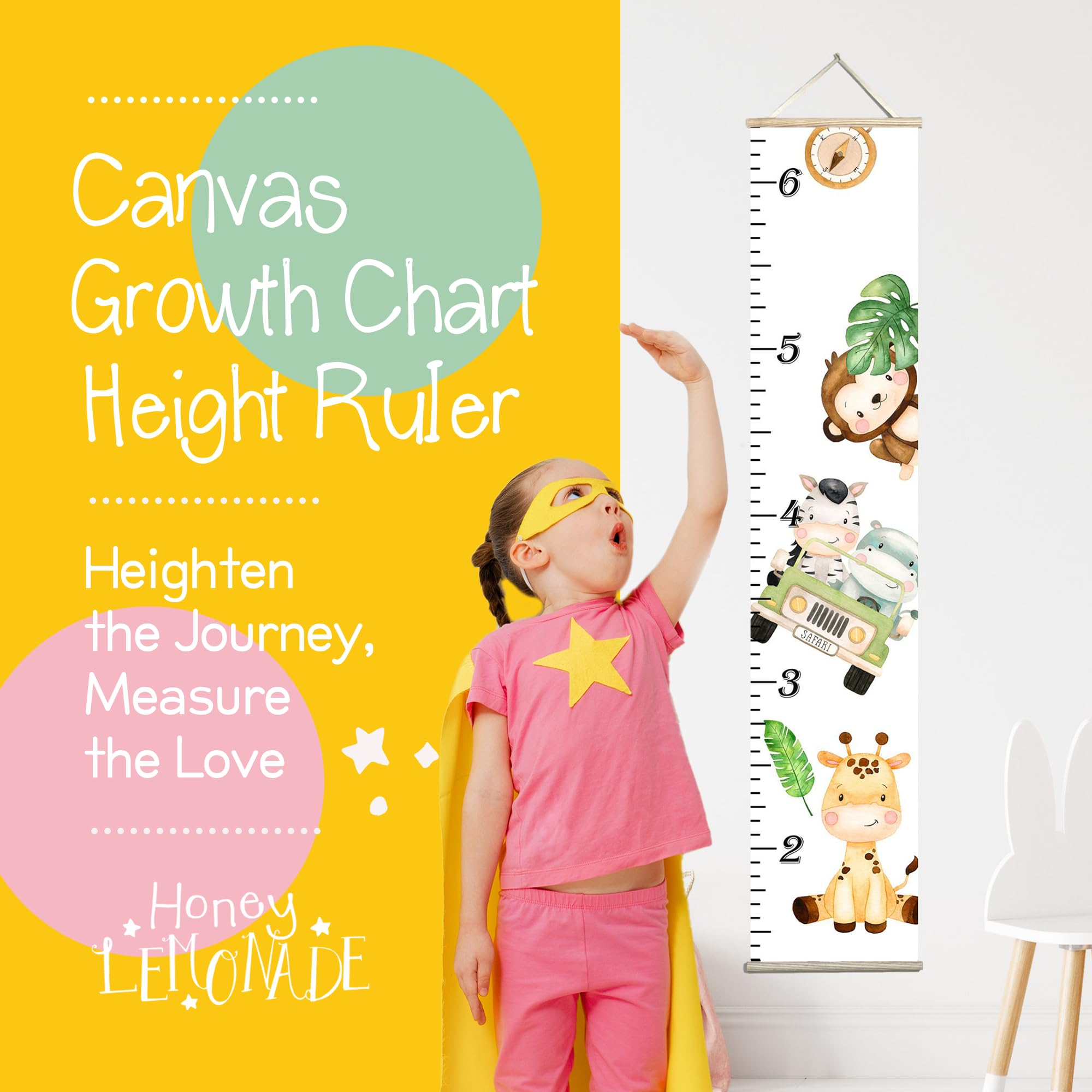 Baby Kids Canvas Hanging Growth Chart Height Ruler Portable 12"x60" Measures from 1'5" to 6'3" Nursery Wall Decor Shower Gift