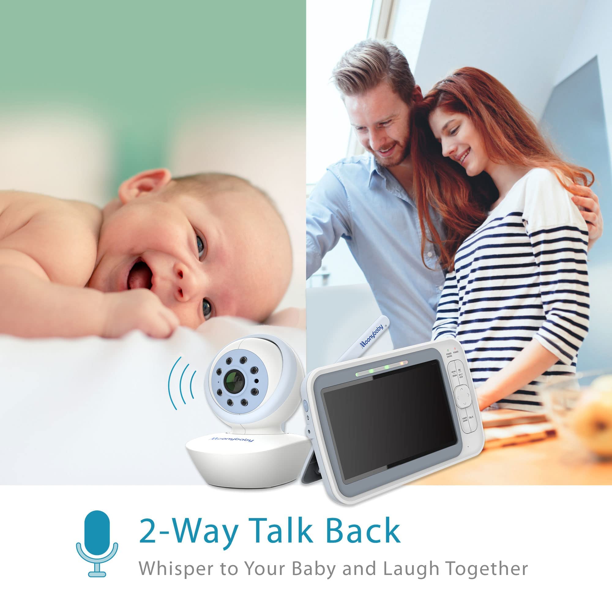Low EMF Long Range 5" HD Baby Monitor with Camera and Audio, Auto Noise Reduce, PTZ Camera, Baby Room Temperature Sensor, Auto Night Vision, Lullaby