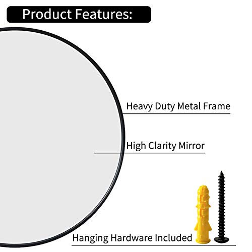 Growsun Black Round Mirror 24 inch, Wall Mounted Circle Mirror, Metal Framed Mirror for Bathroom Vanity, Bedroom Home Decor Mirros