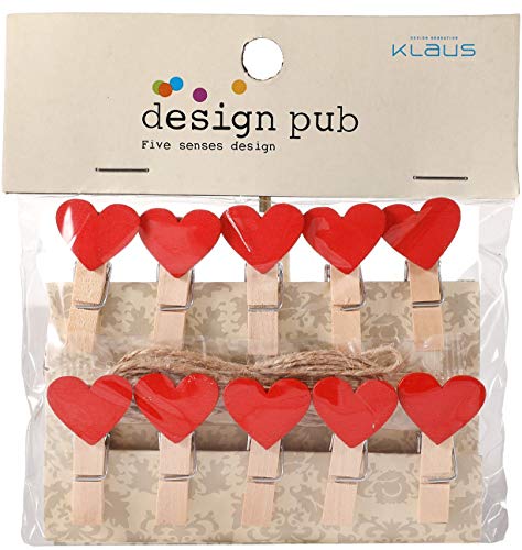 40PCS Clothes Pins Mini Clothespins Colored - Wooden Small Clothespins for Photos Pictures Crafts Colorful Wood Clothing Line Chip Clips Decorative Pin for Photo Decoration Craft (Red Heart)