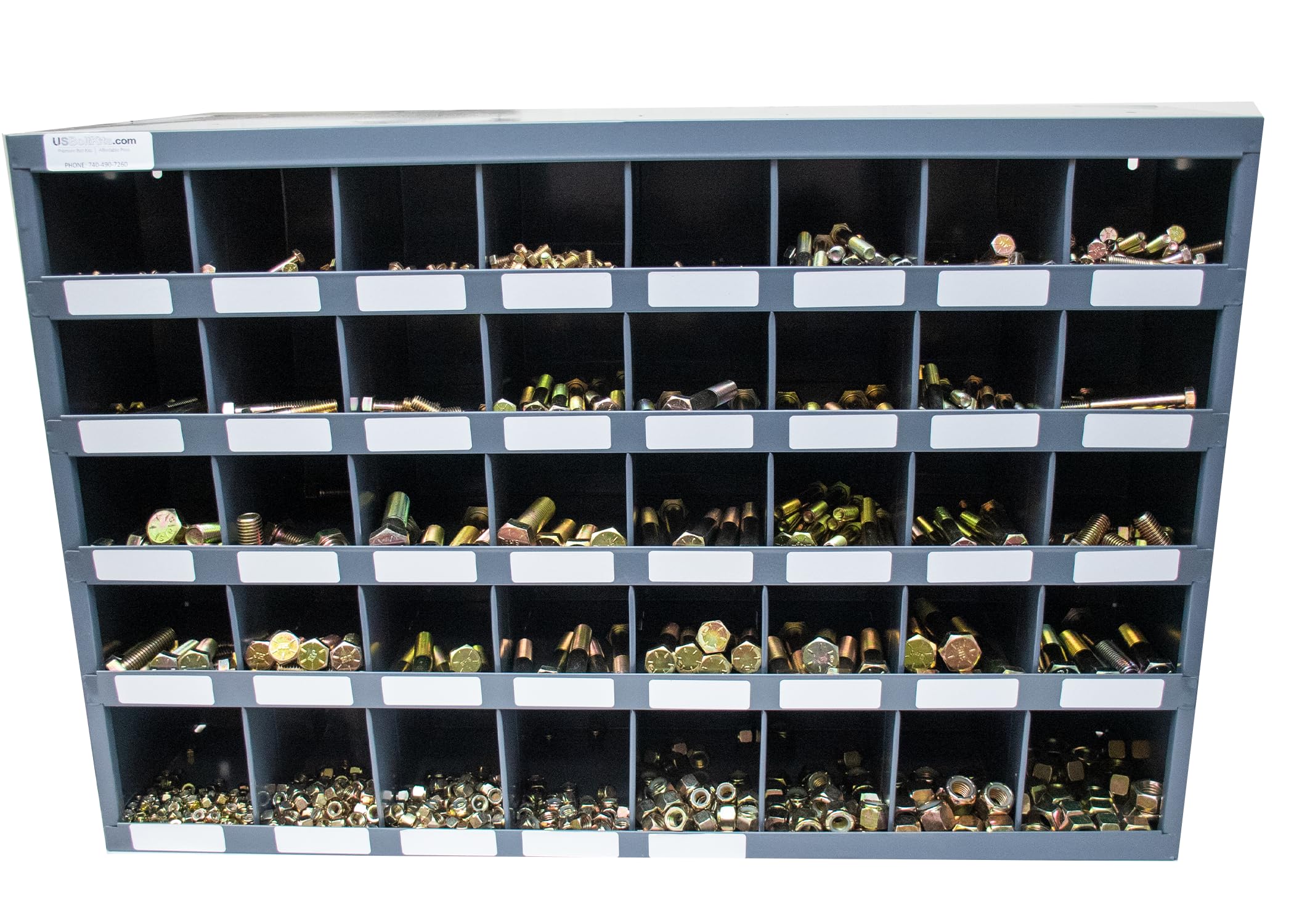 2510 Piece Grade 8 USS Coarse Thread Bolt (Hex Head Cap Screw), Nut, and Washer Assortment with 40 Hole Bin