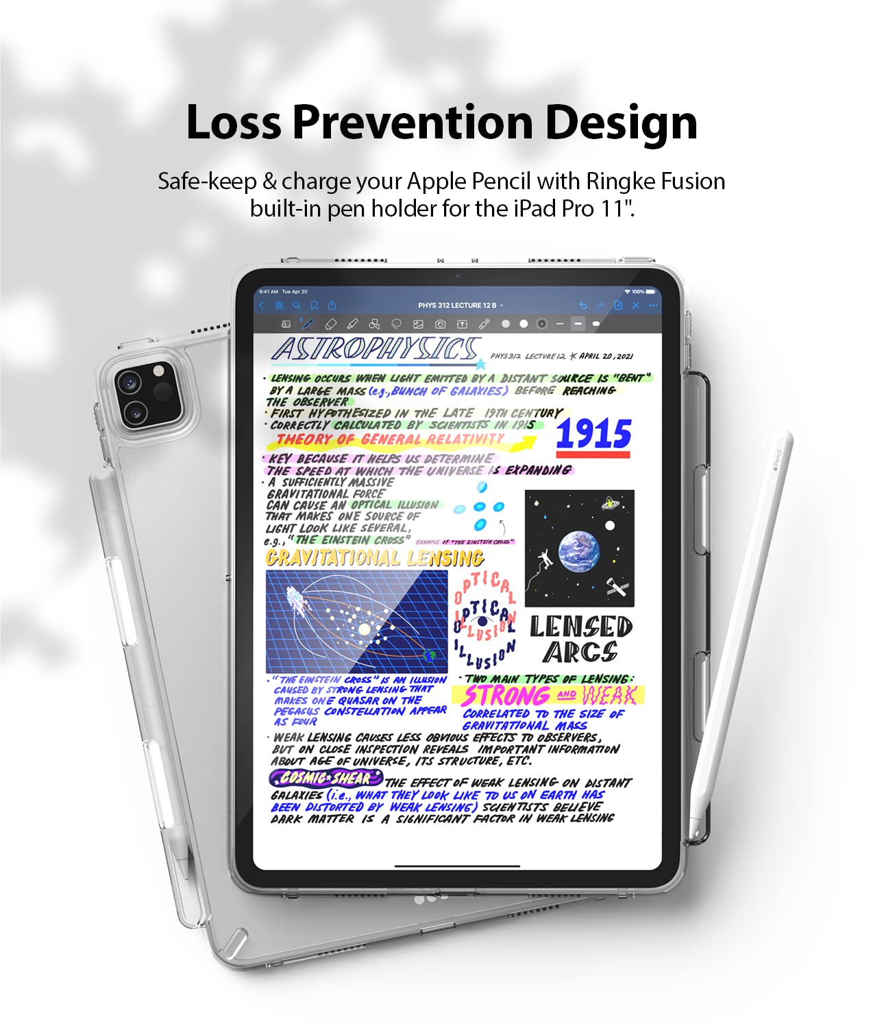 Ringke Fusion [Case + Pencil Holder] Compatible with iPad Pro 11 Inch Case (4th 2022, 3rd 2021, 2nd 2020, 1st 2018) Transparent Hard Back Shockproof Double Air Pocket Bumper - Clear