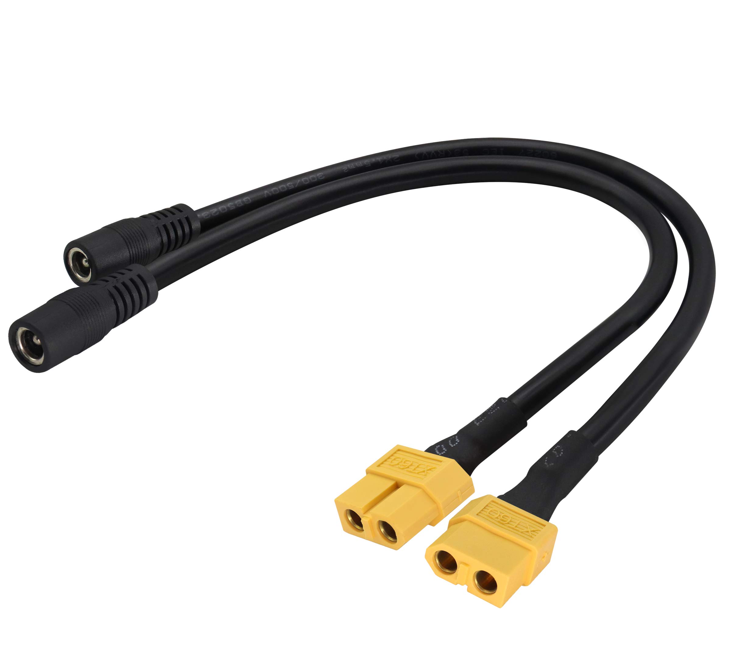 AAOTOKK XT60 to DC Adapter Cable XT60 Bullet Connector Female to DC 5.5mm X 2.5mm Female Power Jack Adapter Cable for TS100 Soldering Iron, FPV Monitor Power,Drone Power Cord.(30 cm-2Pack)