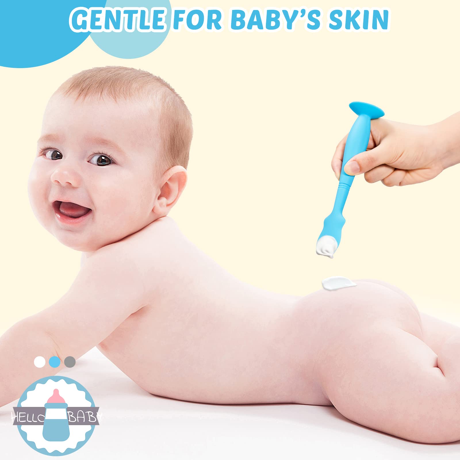 3 Pack Baby Diaper Cream Spatula Applicator Soft Silicone Baby Butt Paste Spatula Diaper Rash Cream Brush for Baby Newborn (Blue, Gray, White)