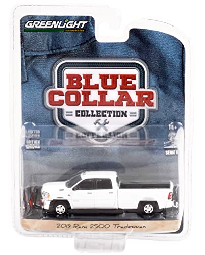 2019 Ram 2500 Tradesman Pickup Truck with Snow Plow White Blue Collar Collection Series 10 1/64 Diecast Model Car by Greenlight 35220 E