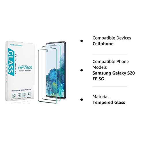 HPTech (2 Pack) Designed for Samsung Galaxy S20 FE, Galaxy S20 FE 5G, Galaxy S20 FE 5G UW Tempered Glass Screen Protector, 9H Hardness, Support Fingerprint Reader, Case Friendly