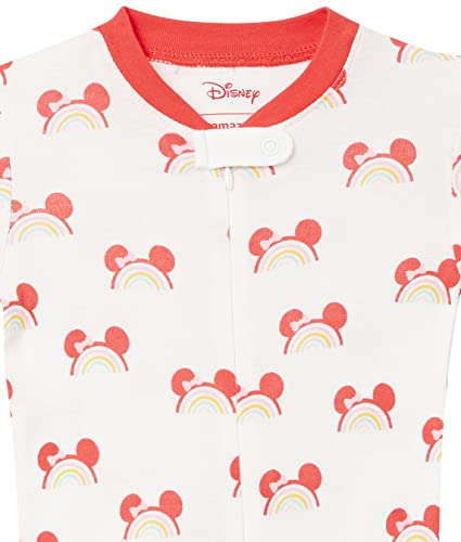 Amazon Essentials Baby Disney Star Wars Marvel Snug-Fit Cotton Footed Pajamas, 2-Pack Minnie Rainbow Chaser, 18 Months