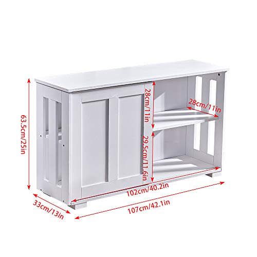 QIHANG-US Kitchen Storage Sideboard with Sliding Door, Farmhouse Barn Door Buffet Console Table, Antique Stackable Cabinet Cupboard with Shelves for Living Room Entryway Dining Room, Warm White