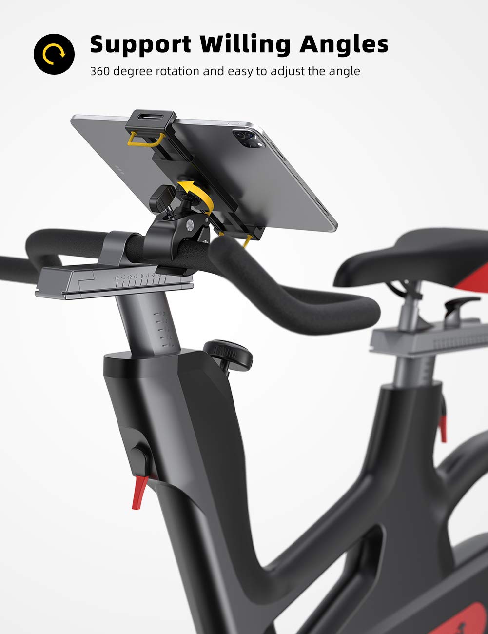 Lamicall Tablet Holder for Spin Bike - Tablet Mount Clamp for Indoor Bike Peloton, Treadmill, Exercise Bicycle Clamp for iPad Pro/Air/Mini and 4.7-12.9" Tablet