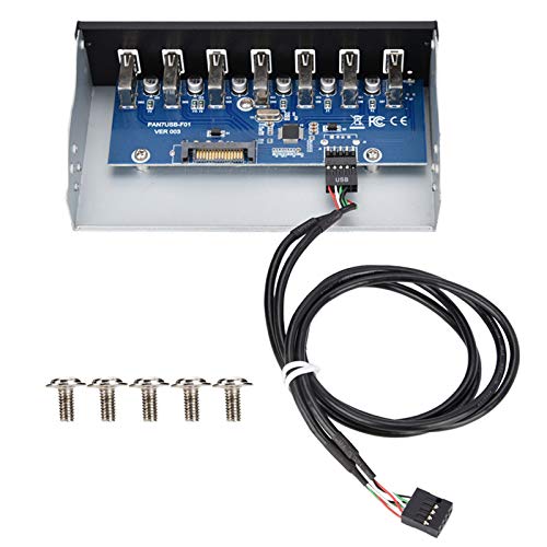 7 Port USB Hub Drive Bay,USB Hub Box Panel,USB2.0 Lossless Data Transmission USB Hub Drive Panel with 9pin-9pin Cable,Front Panel Hub for Scanner, Typewriter, Digital Camera
