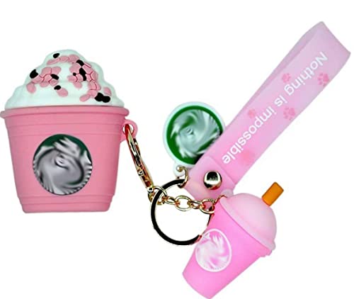 3D Cute Cartoon Funny Kawaii ,Shockproof Protective Soft Silicone Case Designed with Drink Cup Keychain for Apple AirPods 1 & 2 Charging Case (Pink Drink Cup)