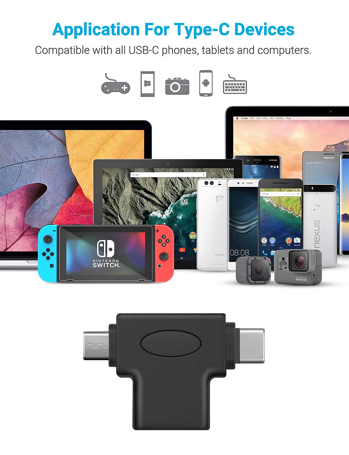 2 in 1 OTG Converter USB 3.0 to Micro USB and Type C Adapter USB3.0 Female to Micro USB Male and USB C Male Connector (1 Pack)