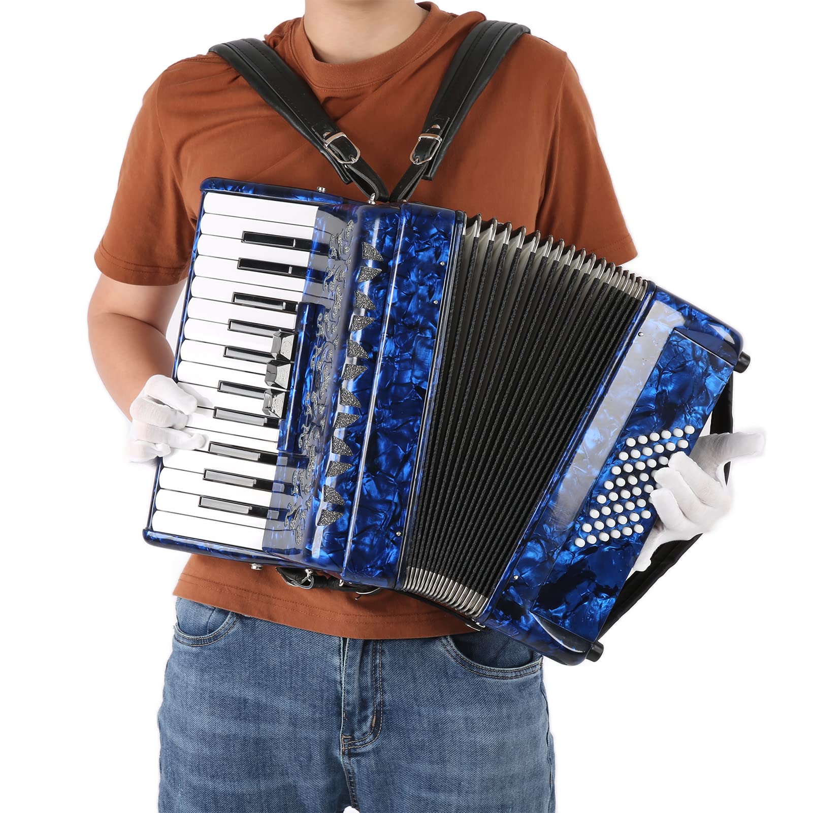 26 Key 48 Bass Piano Accordion, Professional Accordion with Accordion Backpack and Shoulder Strap Celluloid Accordion for Daily Practice Music Performance