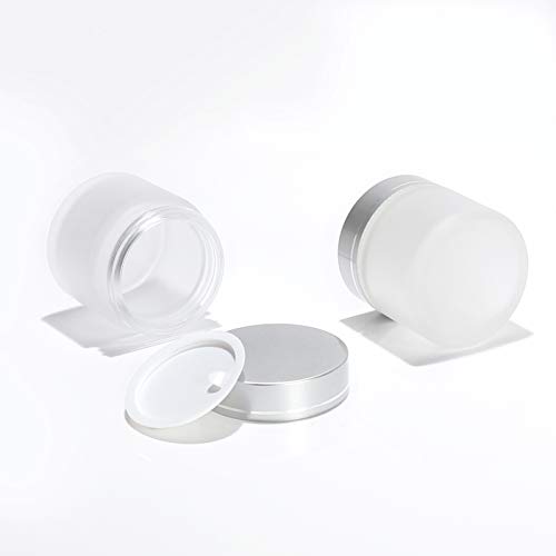 12 Pack 60ml 2 oz Matte Clear Glass Jars with Silver Lids & Inner Liners,Round Containers Travel Jars for Cosmetics, Eye Shadow, Makeup and Face cream Lotion.