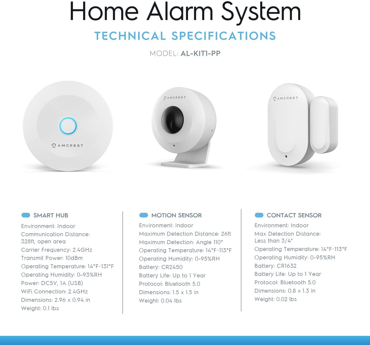 Amcrest Home Security System, DIY Smart Home Alarm System for Home with No Monthly Fees, Remote Arm/Disarm & Phone App Alerts, 4 Pieces-Kit (PIR Motion Sensor, Door Window Sensor, Alarm Hub)