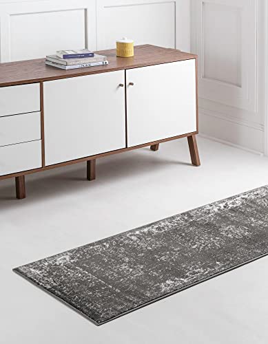 Unique Loom Sofia Collection Area Rug - Casino (2' x 6' 7" Runner, Dark Gray/ Ivory)