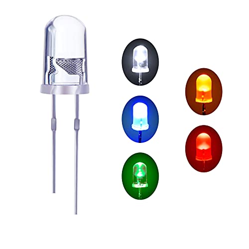 Brilinker 50 Pcs 5mm LED Light Emitting Diodes Bulb LED Lamp- Clear and Transparent DC 6V-13V 20mA with Resistance- DIY Science Project Electronics Components Lighting Kit (Red)