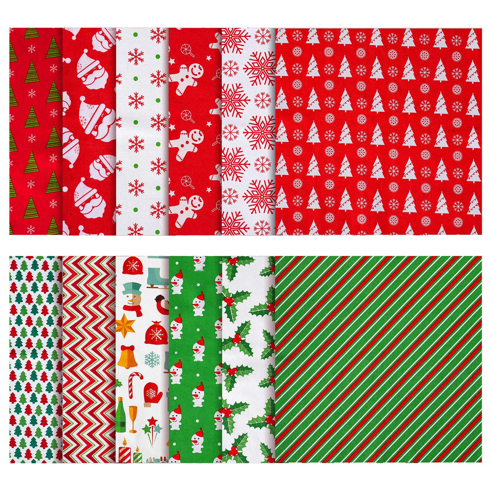 12 Pieces 11.8 x 11.8 Inches Christmas Fabric Bundles Multi-Color Fabric Patchwork Christmas Tree Fat Quarters for DIY Craft Christmas DIY Quilting