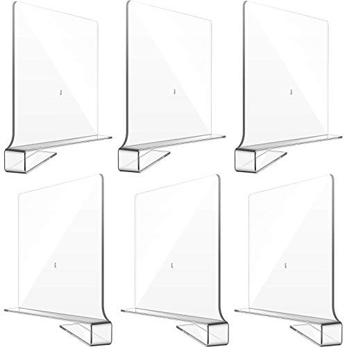 Clear Acrylic Shelf Dividers for Closet Organization Transparent Closet Shelf Divider Organizer Multi Functional Wood Closet Separator for Storage in Bedroom, Kitchen, Office (6 Pieces)