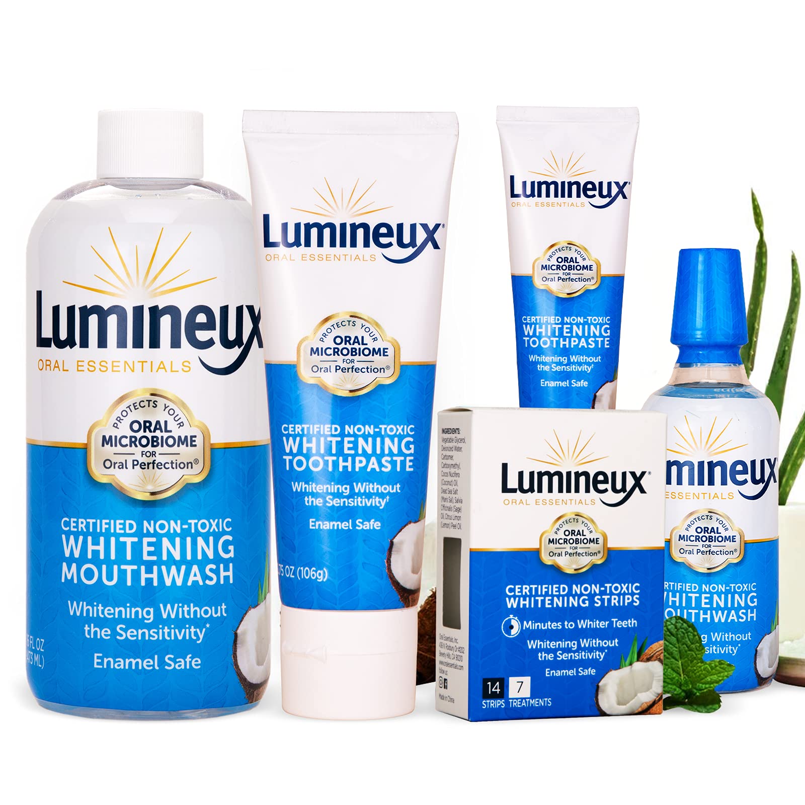 Lumineux Oral Essentials Teeth Whitening Toothpaste and Whitening Mouthwash Bundle - 14 Whitening Strips