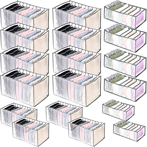 18 Pcs Wardrobe Clothes Organizer Closet Organizers Storage for Clothes Foldable Washable Drawer Dividers for Clothes Drawer Organizer Clothes Jeans Organizer for Closet Storage (L 7 and XL 9 Grids)