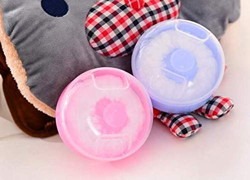 2 Pcs Pink and Blue Plastic Baby Care After-bath Powder Puff with Portable Talcum Powder Holder Box Empty Makeup Container Prickly Heat Powder Applicator Flutter for Baby Skin Care