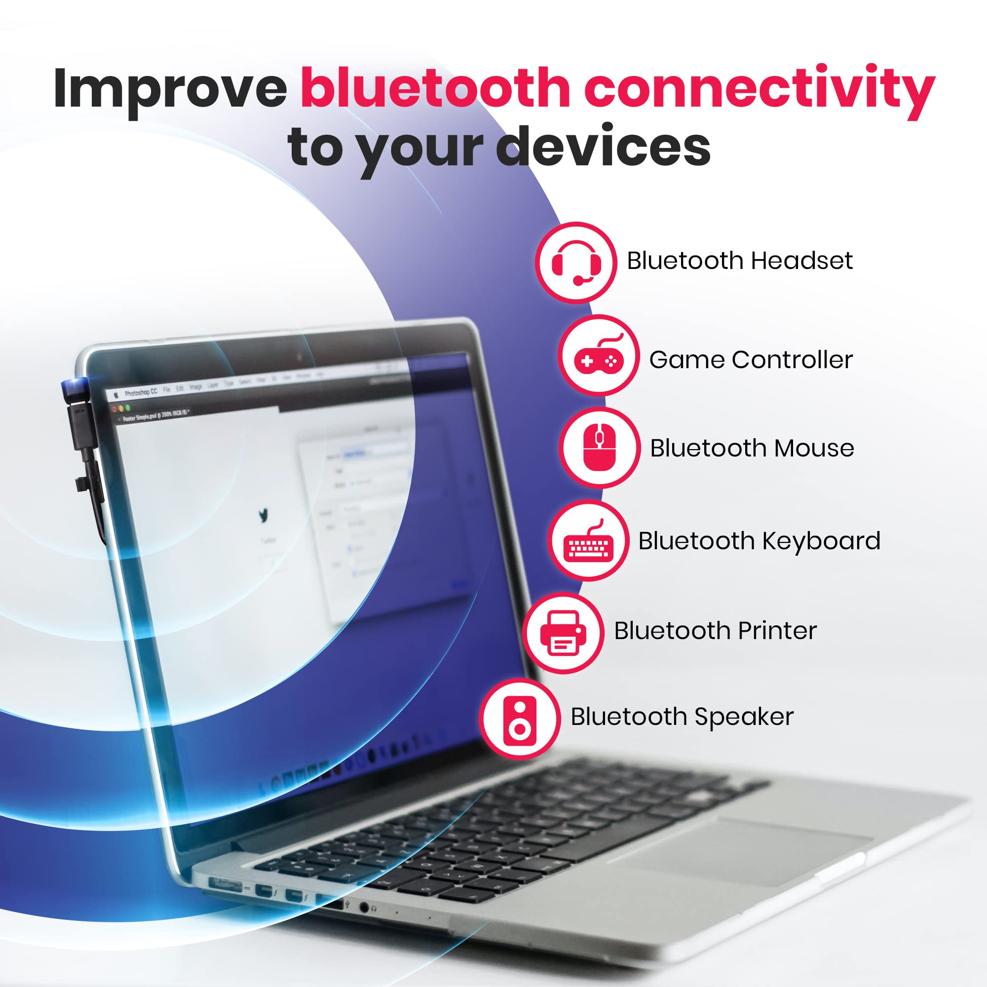 GTW Blue Beacon Bluetooth Extender Bluetooth Headphones Headset Speakers Keyboard Mouse for Logitech EPOS Plantronics Poly Jabra USB-A BT Dongle Works with Computer Desktop Wireless Transfer Laptop
