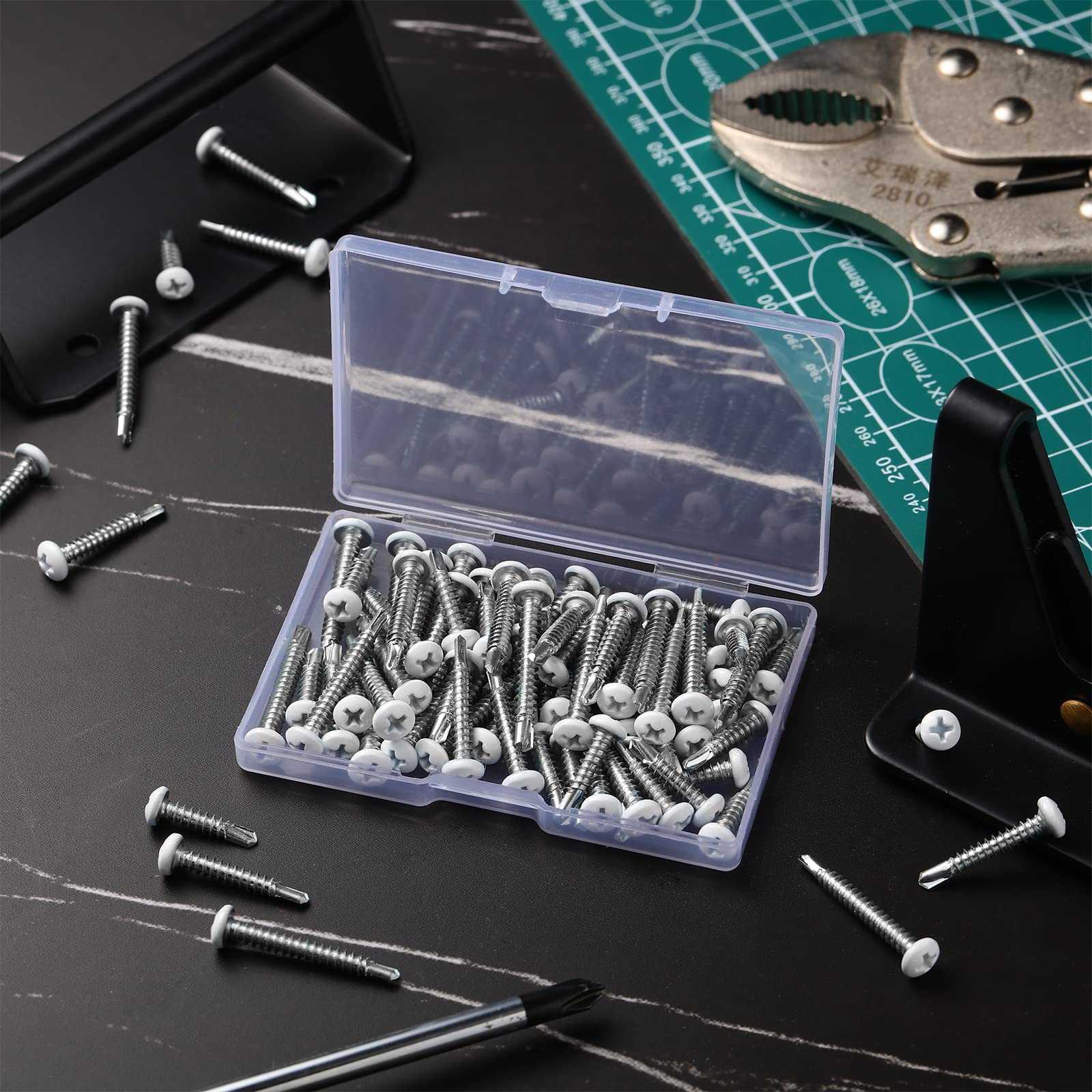 120 Pcs #8 White Pan Head Screw White Sheet Metal Screws Self Tapping Screws for Metal Quad Drive Self Tapping Drill Screws Cargo RV Exterior Fasteners, Enclosed Trailer Repair Screws,3 Sizes