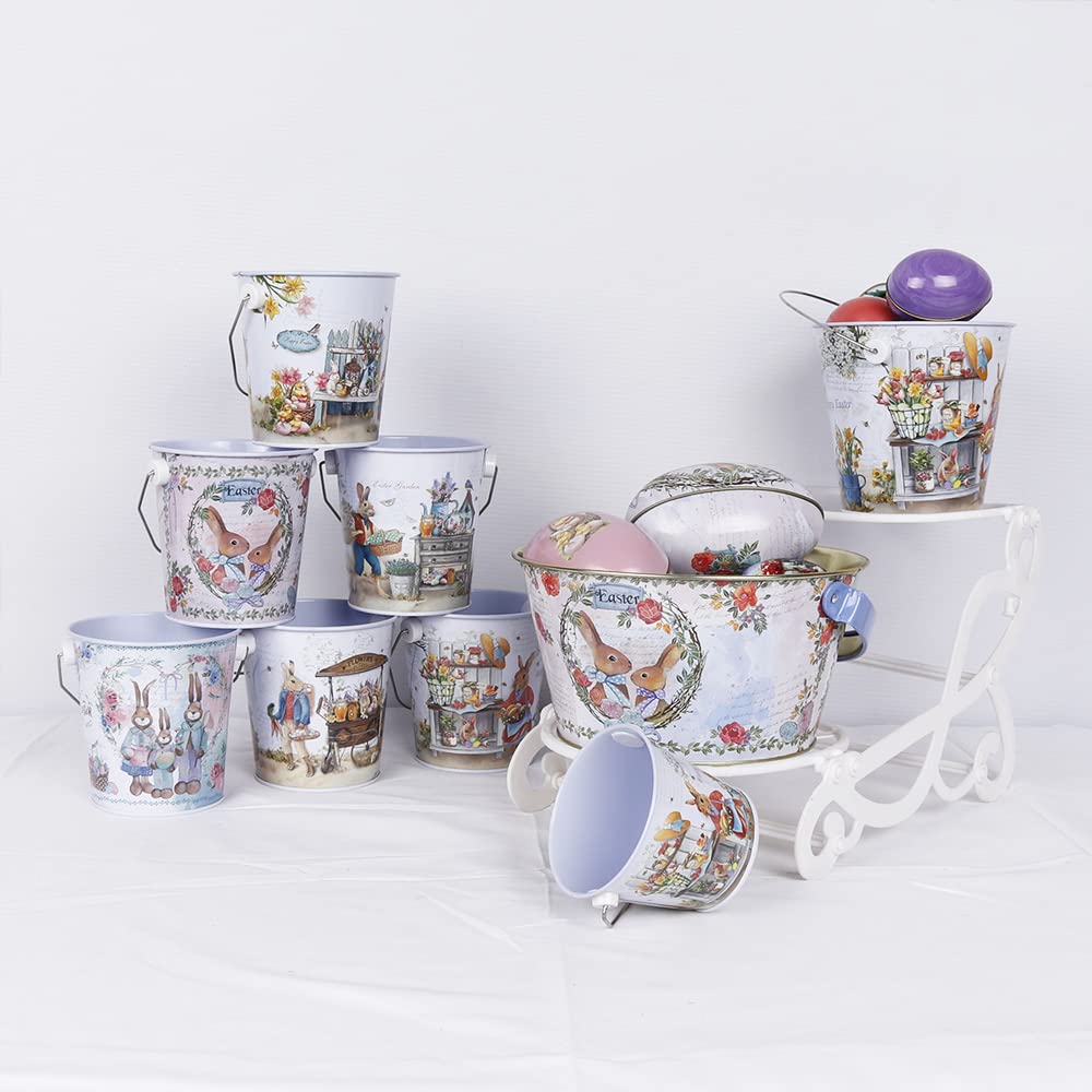 3 Pcs Easter Metal Buckets Easter Bunny Pail Baskets for Easter Eggs Hunt,Easter Pails Gift Baskets for Kids,Kids Easter Party Favor