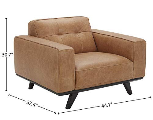 Amazon Brand β Rivet Bigelow Modern Oversized Leather Accent Chair with Wood Base, 44.1"W, Cognac / Espresso