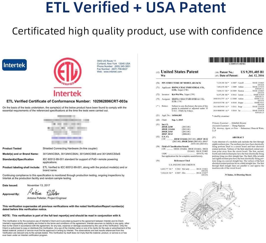 AMPCOM CAT6A RJ45 Inline Coupler Keystone Jack, [ ETL Verified/USA Patent Zinc-Alloy Shielded STP Feed-Through RJ45 Jacks Female to Female - 5 Pack