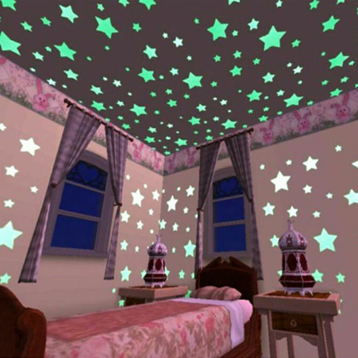 216 PCS Glow in Dark Stars and Moon, Glowing Stars Stickers for Ceiling and Wall Decals, Perfect for Kids Bedding Room or Party Birthday Gift