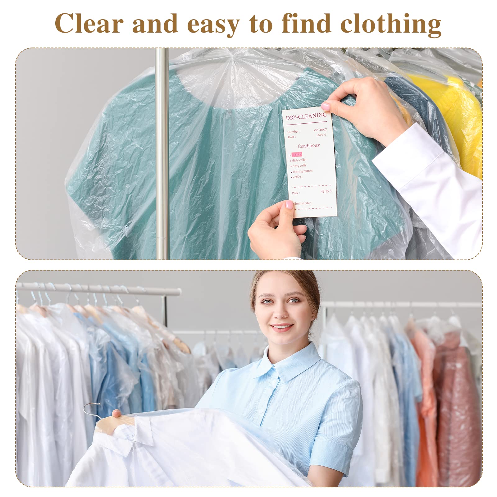 12 Pack Plastic Dry Cleaner Bags 60x150 cm Hanging Clothing Covers Clear Garment Bags Hanging Dust-proof Clothing Protector Covers for Dry Cleaner Home Storage Travel