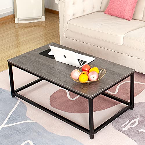 AZL1 Life Concept Coffee Table with Metal Frame,Clean, contemporary design meets rustic industrial style,for living room, office, Dark Brown/Black